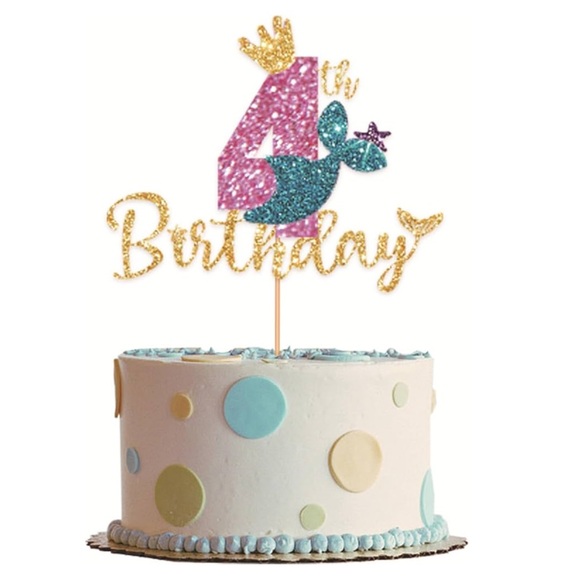 Party Supplies | Nwt Mermaid 4th Birthday Cake Topper Glitter Under The ...